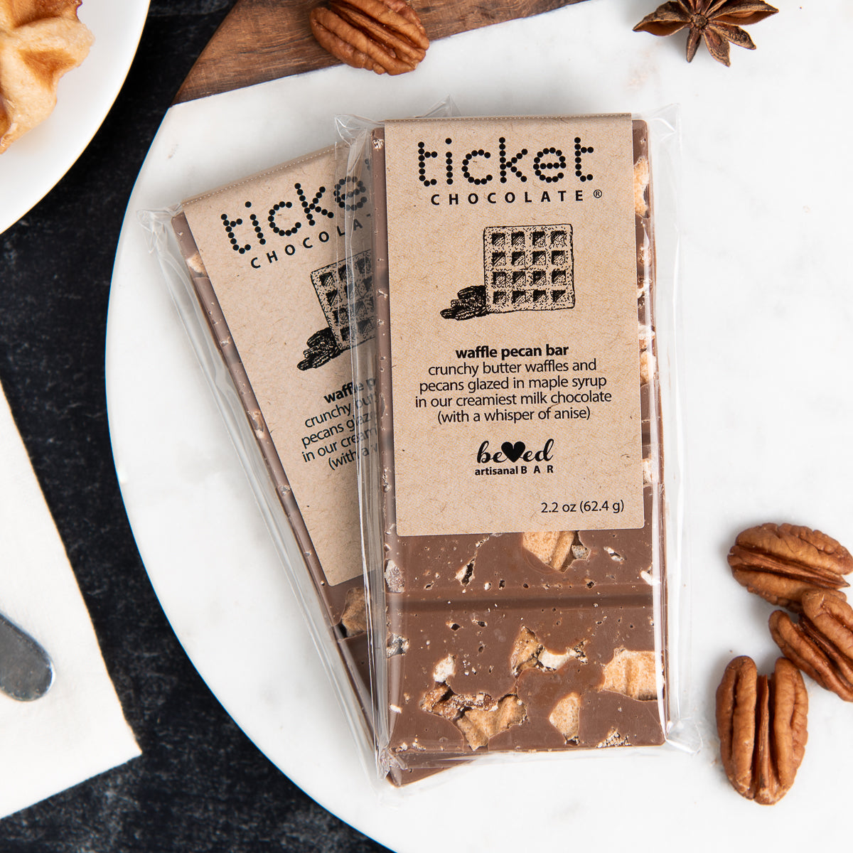 Waffle Pecan Artisan Chocolate Bar - Beloved Collection – Ticket Chocolate